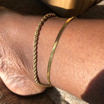 Gold Herringbone Anklet, Dainty Gold Herringbone Anklet, Simple ...
