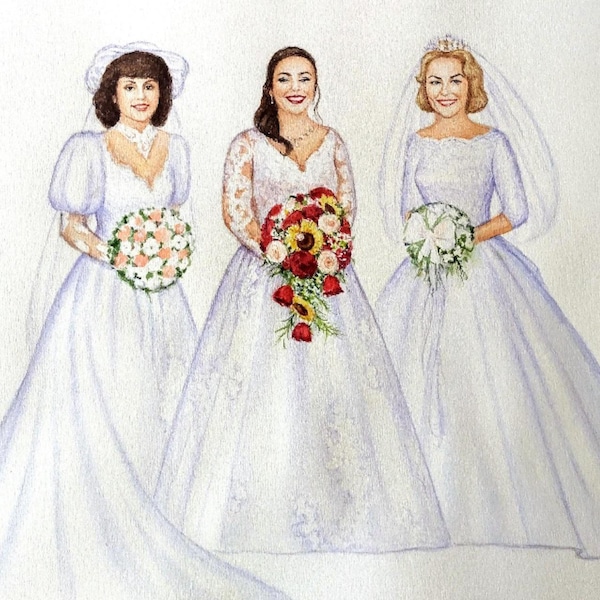Custom Generational Wedding Portrait Illustration Generation Wedding ...