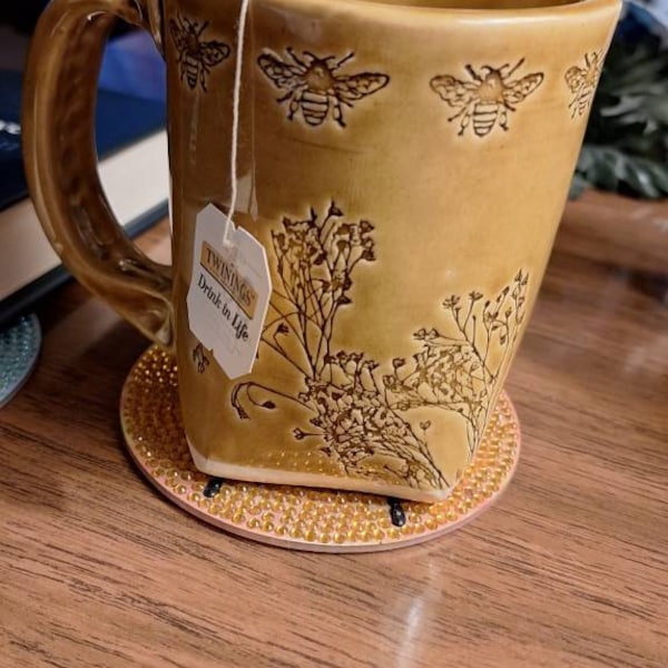 Bumble Bee Mug, Tan Bee Mug, Handmade Ceramic Mug, Boho Kitchen Mug ...
