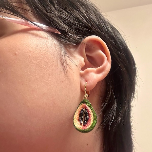 Hand Embroidered Broccoli Vegetable Earrings With Beads, Veggie Jewelry ...