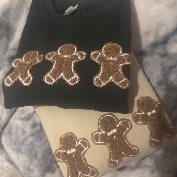 Embroidered Gingerbread Man Christmas Sweatshirt, Unisex Boucle Jumper ...