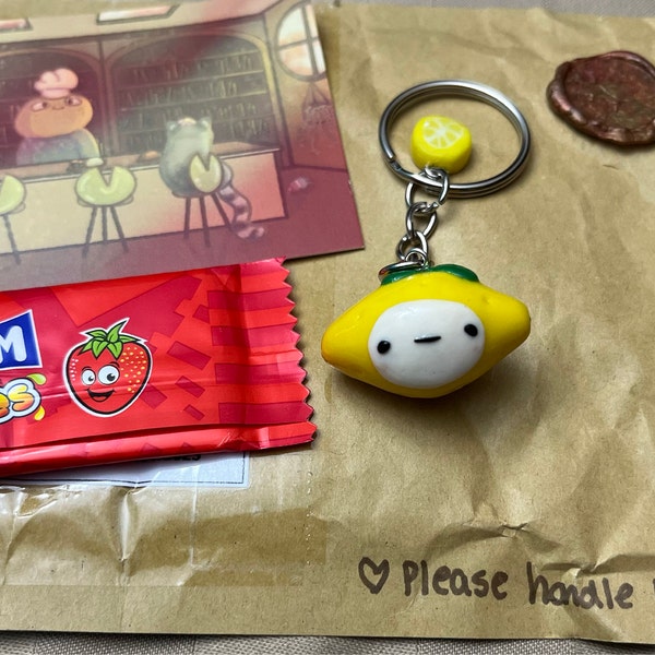 Lemon Kitty Keychain Cat Polymer Clay Handmade Cute - Etsy