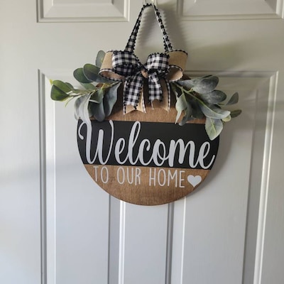 Front Door Decor Welcome Sign Wood Round Door Hanger - Etsy