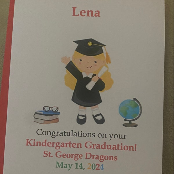 Personalized Kindergarten Graduation Card, Choose Hair or Skin Color ...