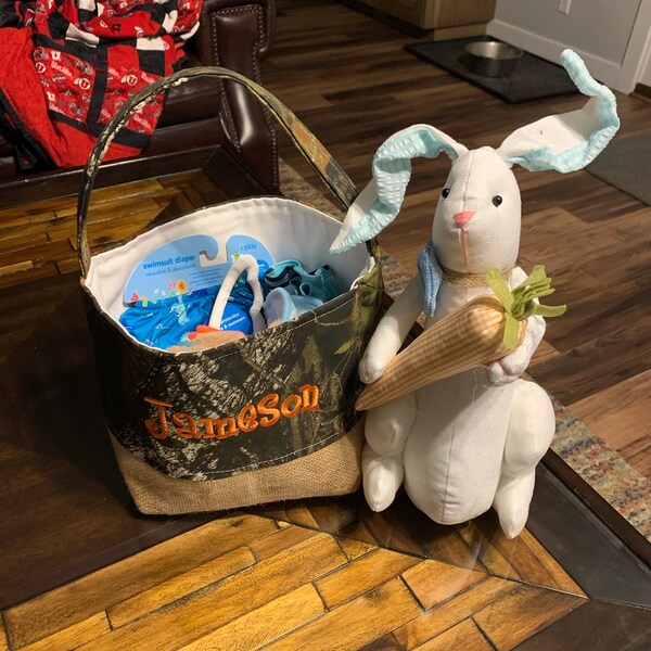 Personalized Camo Easter Basket, Embroidered Name Tote, Handmade Kids ...