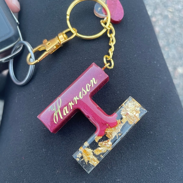 Personalized Custom Handmade Resin Letter Gold / Green Keychain ...