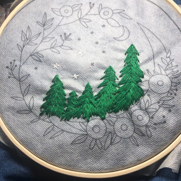 Flower Moon Embroidery Pattern, Instant Download, Floral Celestial ...