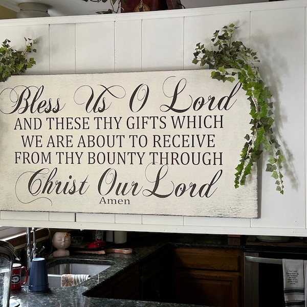 Kitchen Sign - Dining Room Sign - Bless Us O Lord - Catholic Prayer Wallhanging - Wall Decor ...