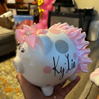 Personalized Light Pink Piggy Bank,polka Dot Piggy Bank, Banks for ...
