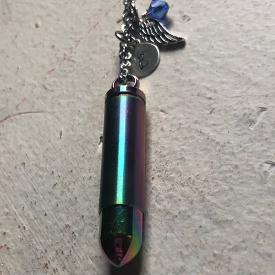 Rainbow Bullet Necklace for Ashes Bullet Urn Personalized Cremation ...
