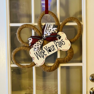 Wipe Your Paws Sign, Pet Sign, Dog Paw Sign, Wreath Sign, Wreath Center ...