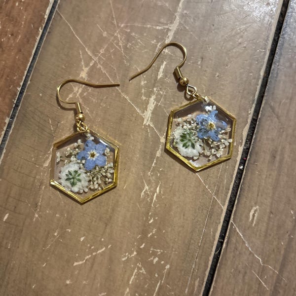 Forget Me Not Earrings, Resin Real Pressed Flower Jewerly, Wedding ...