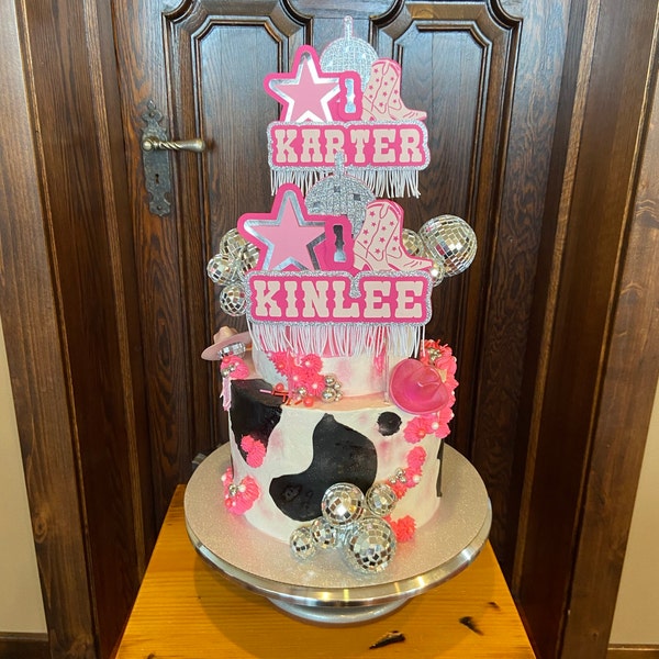 Disco Cowgirl Personalized Cake Topper Pink Cowgirl Birthday Party ...