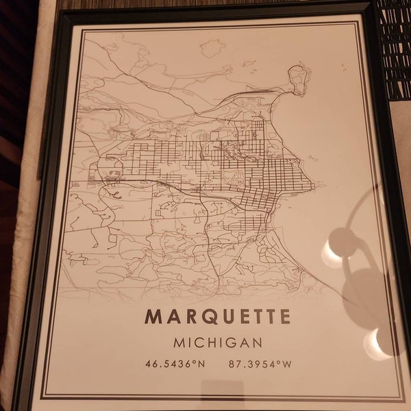 Marquette Map Print Poster Canvas | Michigan Map Print Poster Canvas ...