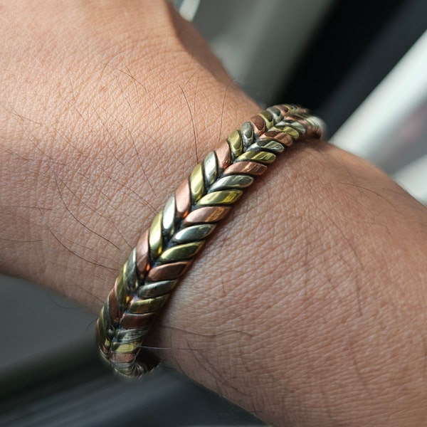 Copper, Brass Plaited Three Metal Bracelet | Handmade Plaited Copper ...