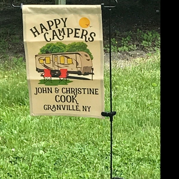 Happy Campers Personalized Travel Trailer Garden Flag, Campsite Flag ...