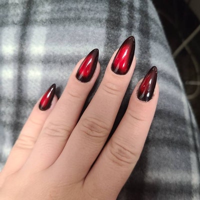 Tinted Cat Eye Polish Red Black Velvet Matte Handmade Press on Nails - Etsy