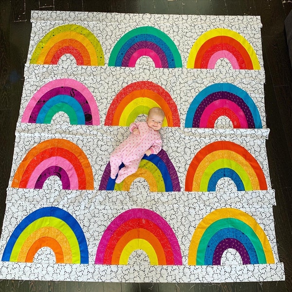 Sunshowers and Retro Rainbow Quilt Patterns, Modern Rainbow Curved ...