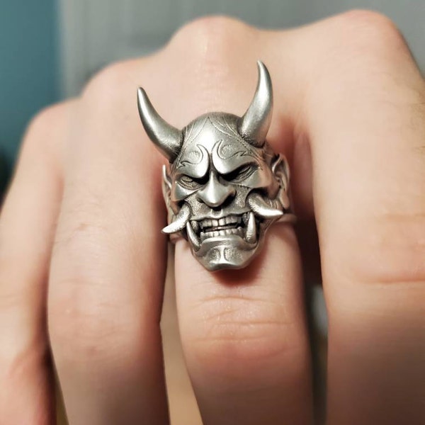 Silver Oni Ring, Men's Ring Traditional Japanese Spiritual Monster ...