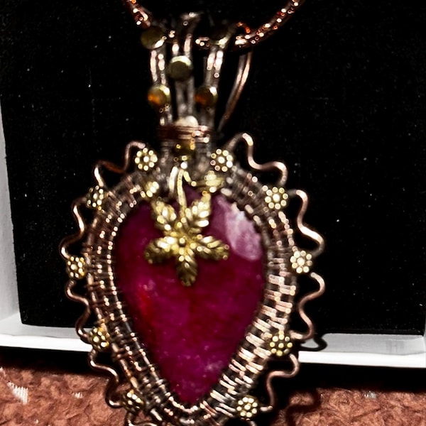 Kashmir Red Ruby Pendant Copper Wire Wrapped Gemstone Pendant Copper ...