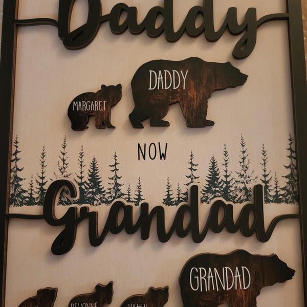 Personalized Papa Bear Sign With Kids Name, Custom First Dad Now ...