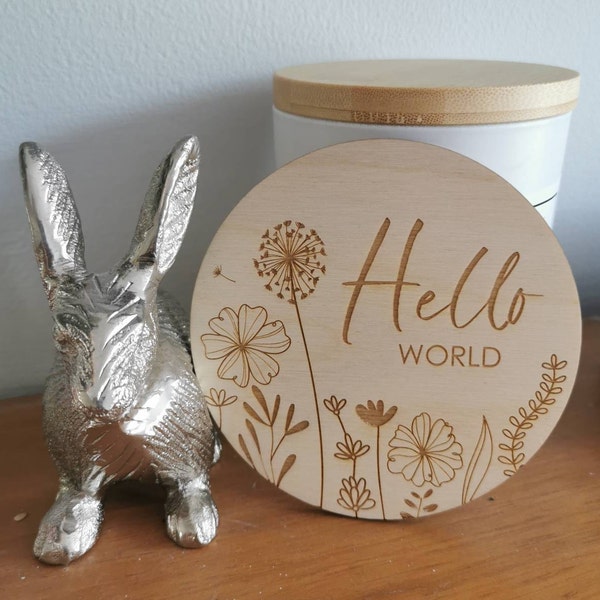 Hello World Wooden Disc Wooden Baby Announcement Baby Arrival Sign ...