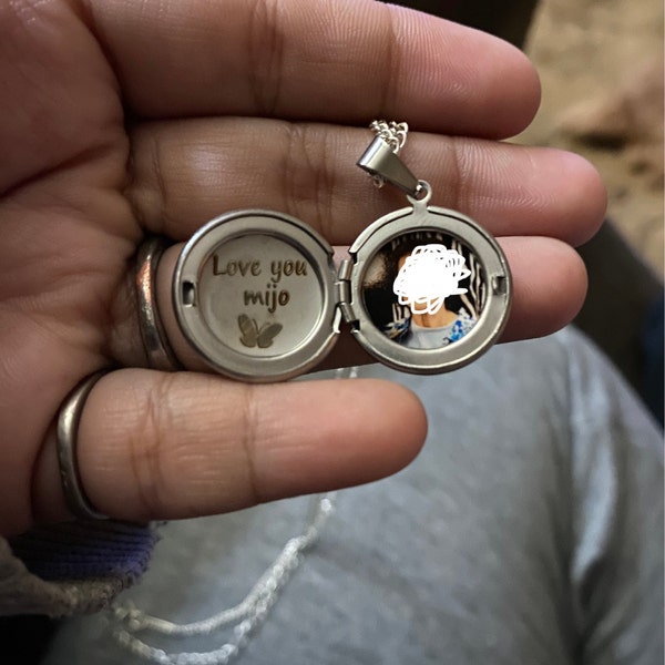 Birth Flower Locket Necklace for Photo and Name Engraved, Gold Small ...