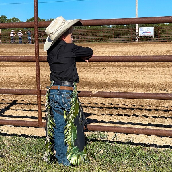 Custom Made Kid's Bronc/bull Riding Chaps/ New/ Custom Leather/ Rodeo ...
