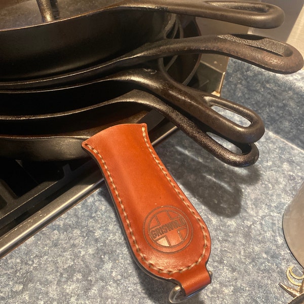 Hand Made/stitched Personalized Leather Handle Cover for Cast Iron Pans ...