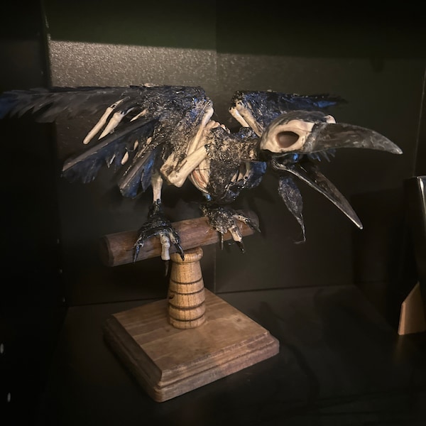 Raven Skeleton Prop on A Rustic Wooden Perch - Etsy