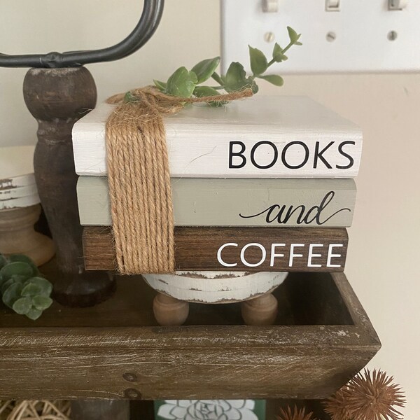 Books and Coffee Farmhouse Books - MINI Wooden Book Stack - Tiered Tray ...