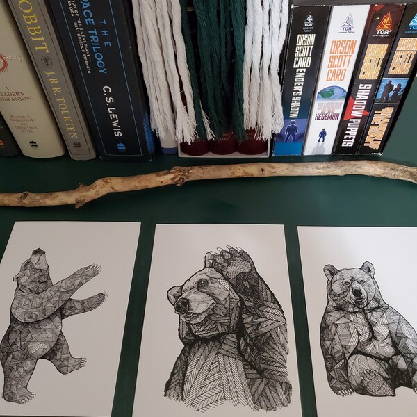 Bear High Five Bear Art Bear Drawings Bear Prints Art Prints Geometric ...