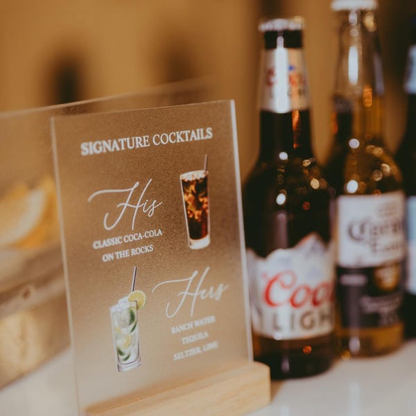 Open Bar Drink Sign, Acrylic Wedding Sign, Bar Menu Sign, Modern ...
