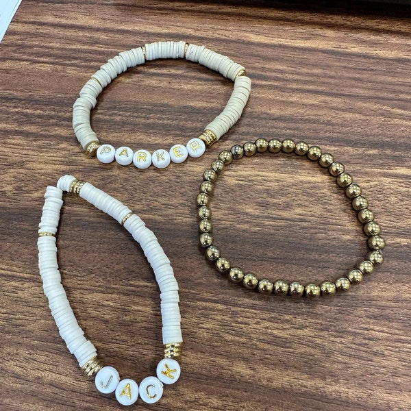 Beaded Bracelets, Name Bracelet, Heishi Beaded Bracelet, Custom Bead Bracelet, Stacking ...