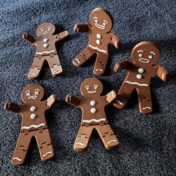Articulated Gingerbread Man, Set of 5 Christmas Decoration, 5 Faces ...