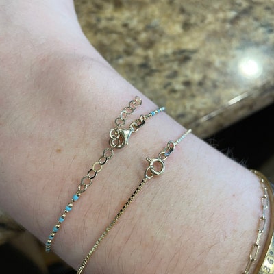 14K Gold Box Chain Bracelet, 0.75mm 1mm Box Chain Bracelet, Shiny Box ...