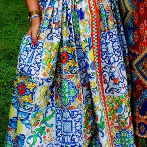 Majolica Print Italian Cotton Fabric, Sicilian Print Fabric, Blue Tile ...