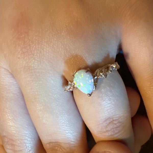 Twig Branch White Opal Ring Set 10K Gold 1.25ct Pear Fire Opal ...