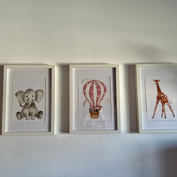 SET of 3 African Animals Watercolor Print, Safari Animals Print, Jungle ...