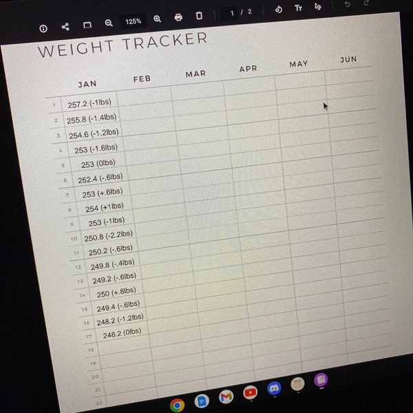 365 Day Weight Tracker Printable & Fillable, Daily Weight Journal ...