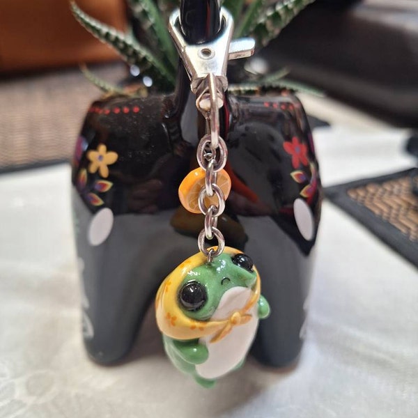 Pumpkin Frog Keychain, Cute Polymer Clay Figurine, Polymer Clay ...
