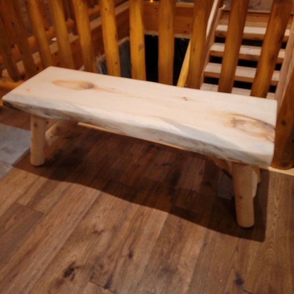 Rustic Log Live Edge Pine and Cedar Bench for Entryway or Porch Seating ...