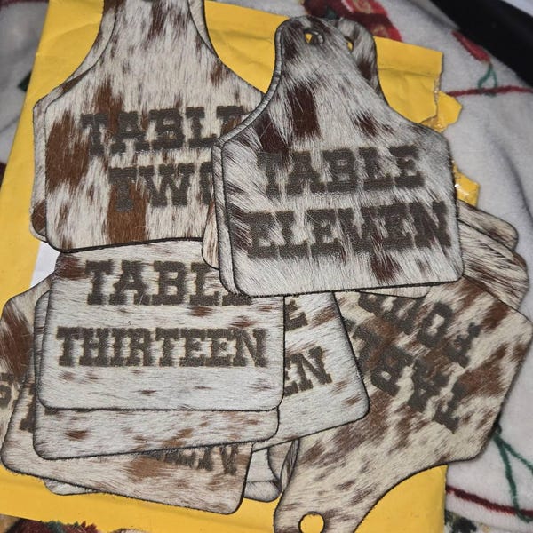 Cowhide Wedding Cow Tag Table Numbers: Rustic Western Decor - Etsy