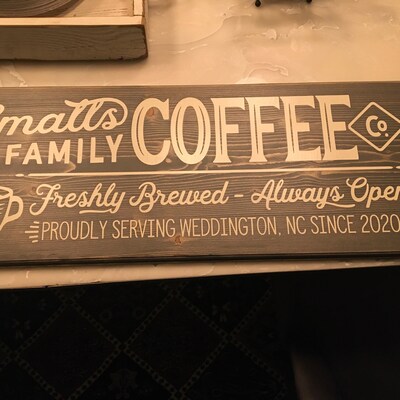 Personalized Coffee Shop Farmhouse Retro Style Wood Sign. 3 Sizes 9 ...