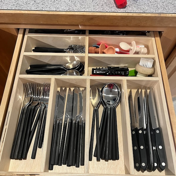 13 to 15 Inches Wide Drawer Insert, Custom Drawer Organizer, Wood ...