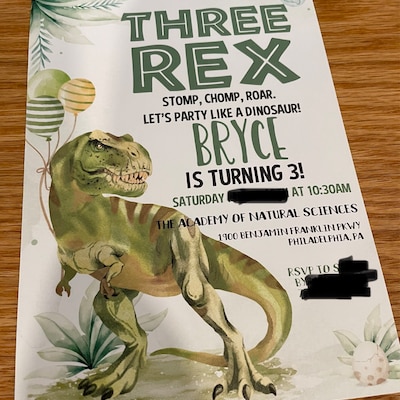 Editable Three Rex Invitation Boy, Dinosaur Birthday Invitation,three ...