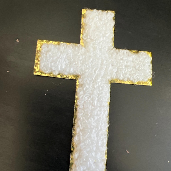 Cross Chenille Glitter Patch, Color Patch, Gold Glitter Embroidered ...
