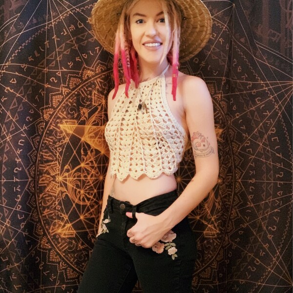 Crochet Fern Crop Top Pattern – Halter Bralette, Shell Lace (PDF ...