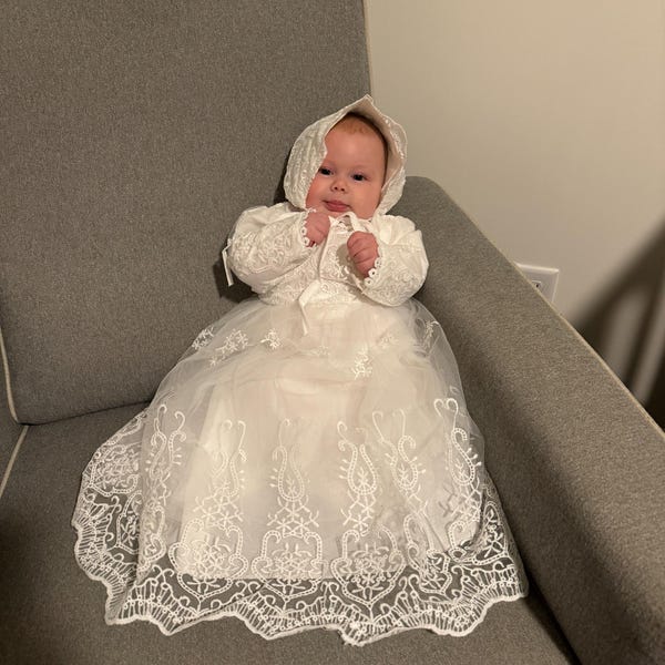 Baby Girls Lace Dress, Baby Girls Long Sleeve Christening Gown Christening Dress, Girls Baptism ...
