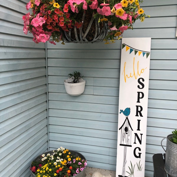 Tall Vertical Porch Sign. Hello Spring Porch Sign. Hello Spring Sign ...